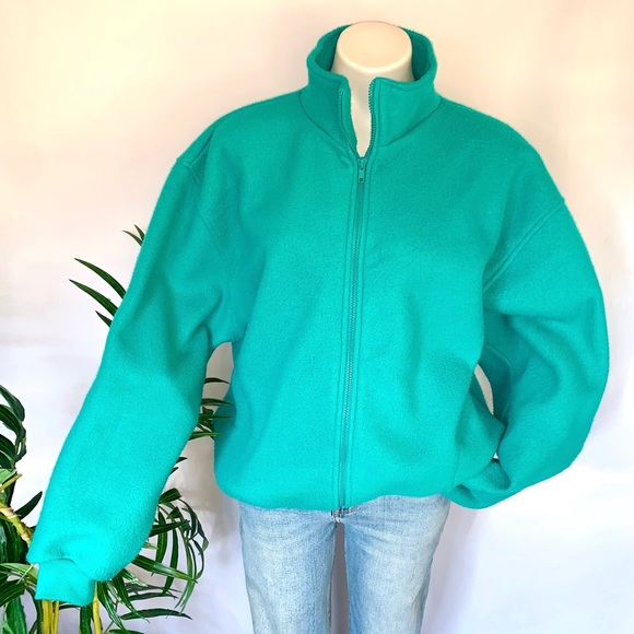 Vintage | Tops | V I N T A G E Bold Oversized Turquoise Fleece Jacket ...